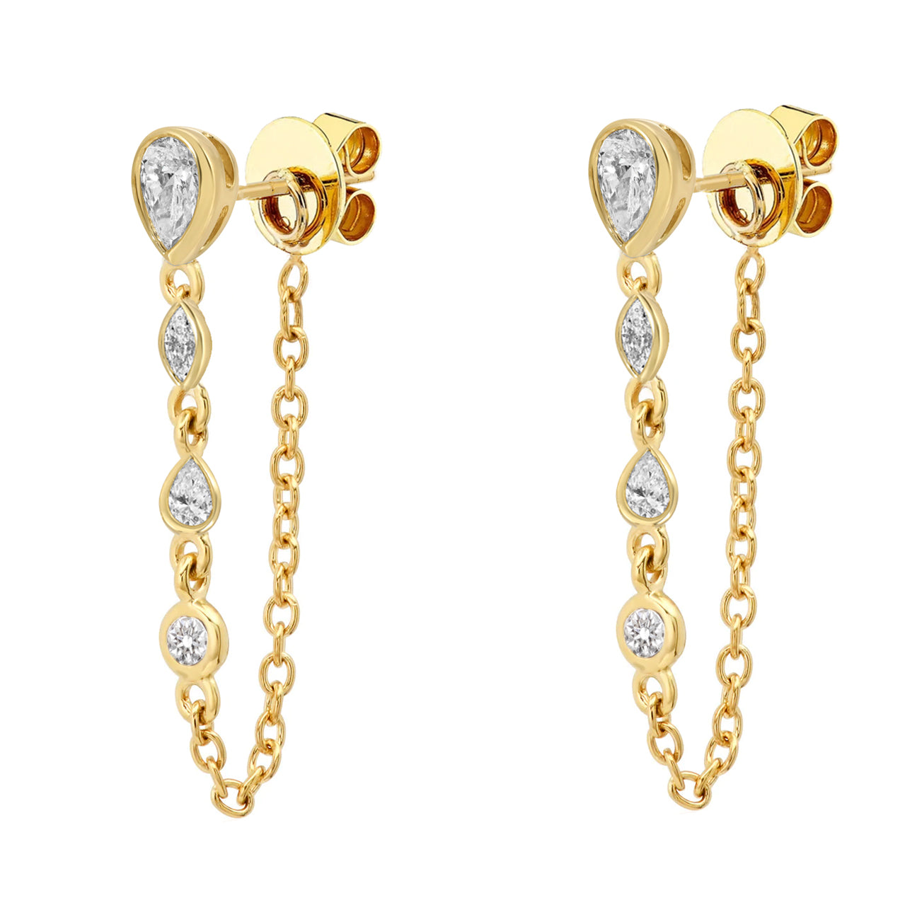 14kt gold mixed diamond cut bezel drip chain hoop – Luna Skye