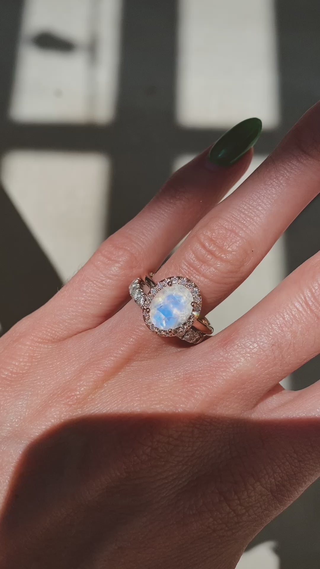 Moonstone ring with diamond halo store