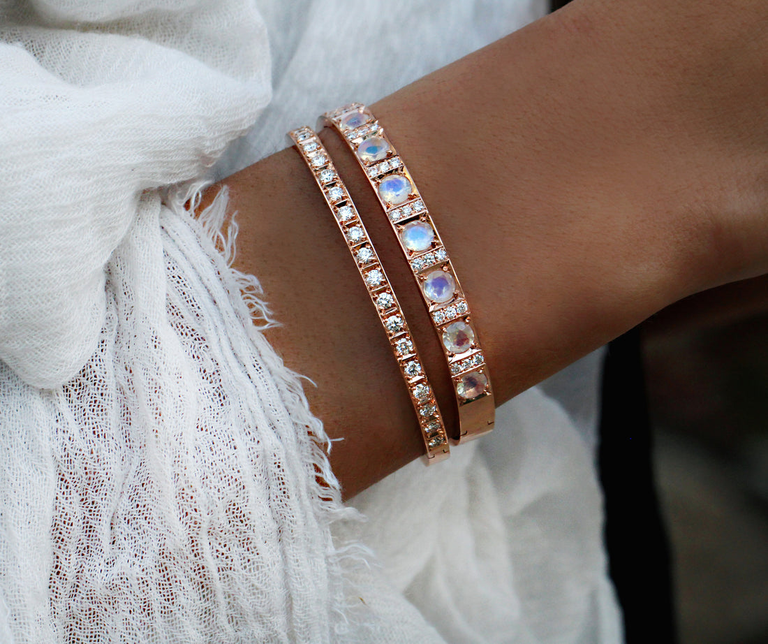 14kt gold and diamond moonstone bangle – Luna Skye