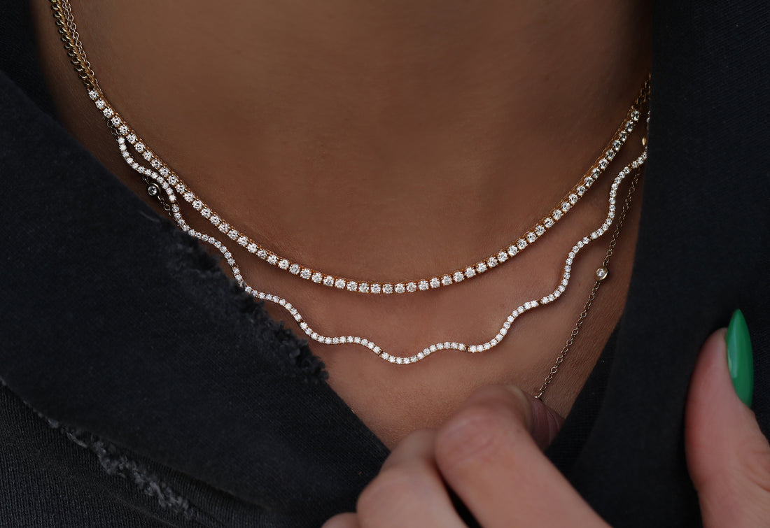 14kt gold and diamond wavy tennis necklace – Luna Skye